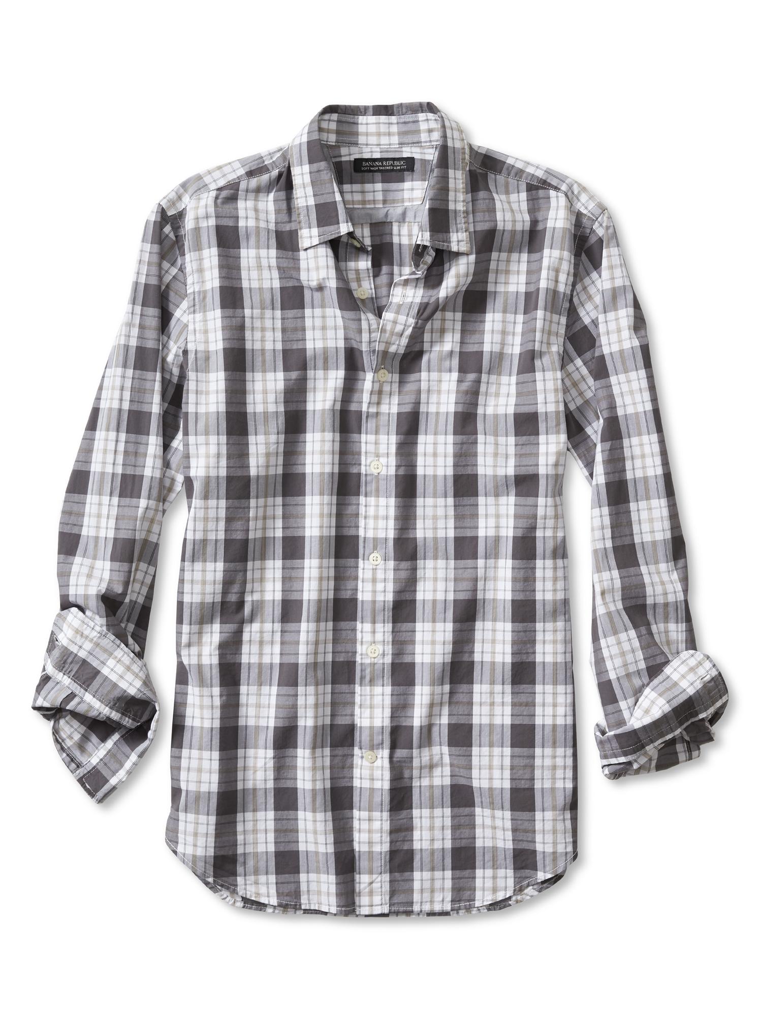 Slim-Fit Soft-Wash Gray Check Shirt | Banana Republic