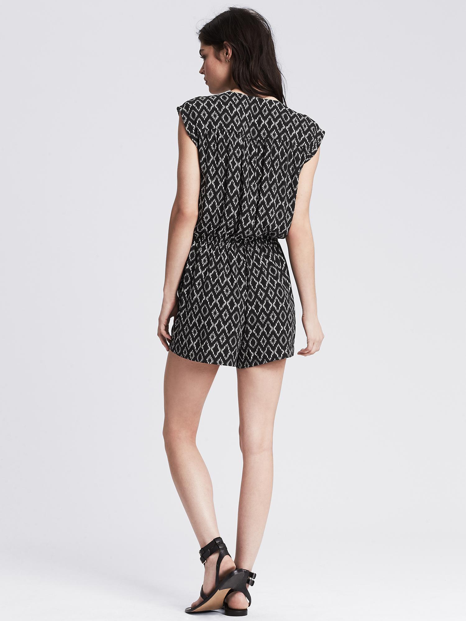 Printed Faux-Wrap Romper | Banana Republic