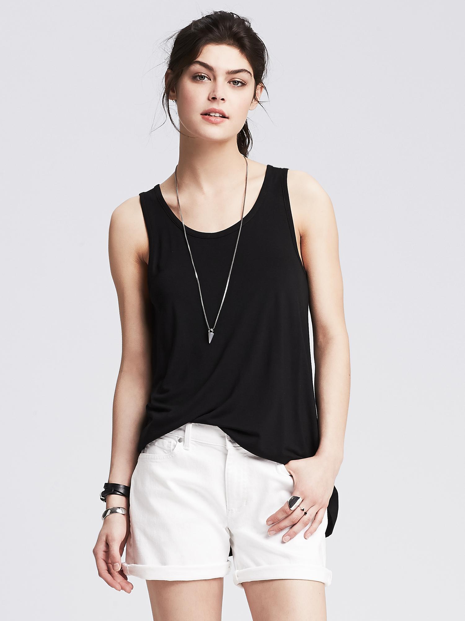 Mixed-Media Split-Back Tank | Banana Republic