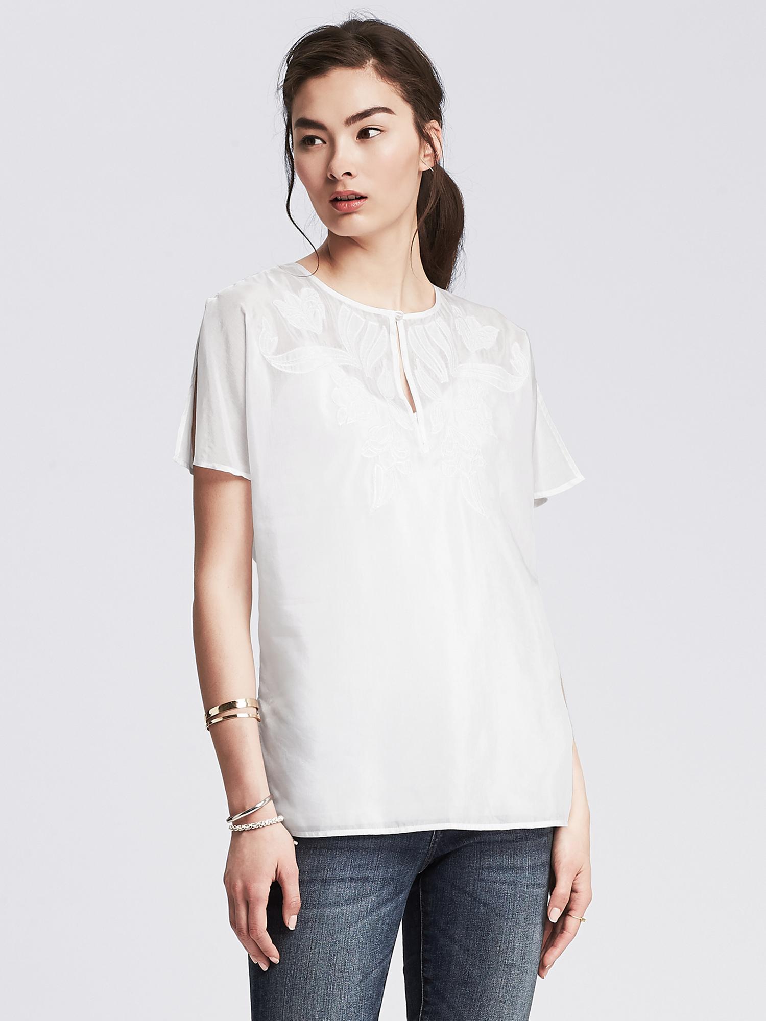 Embroidered Voile Top | Banana Republic