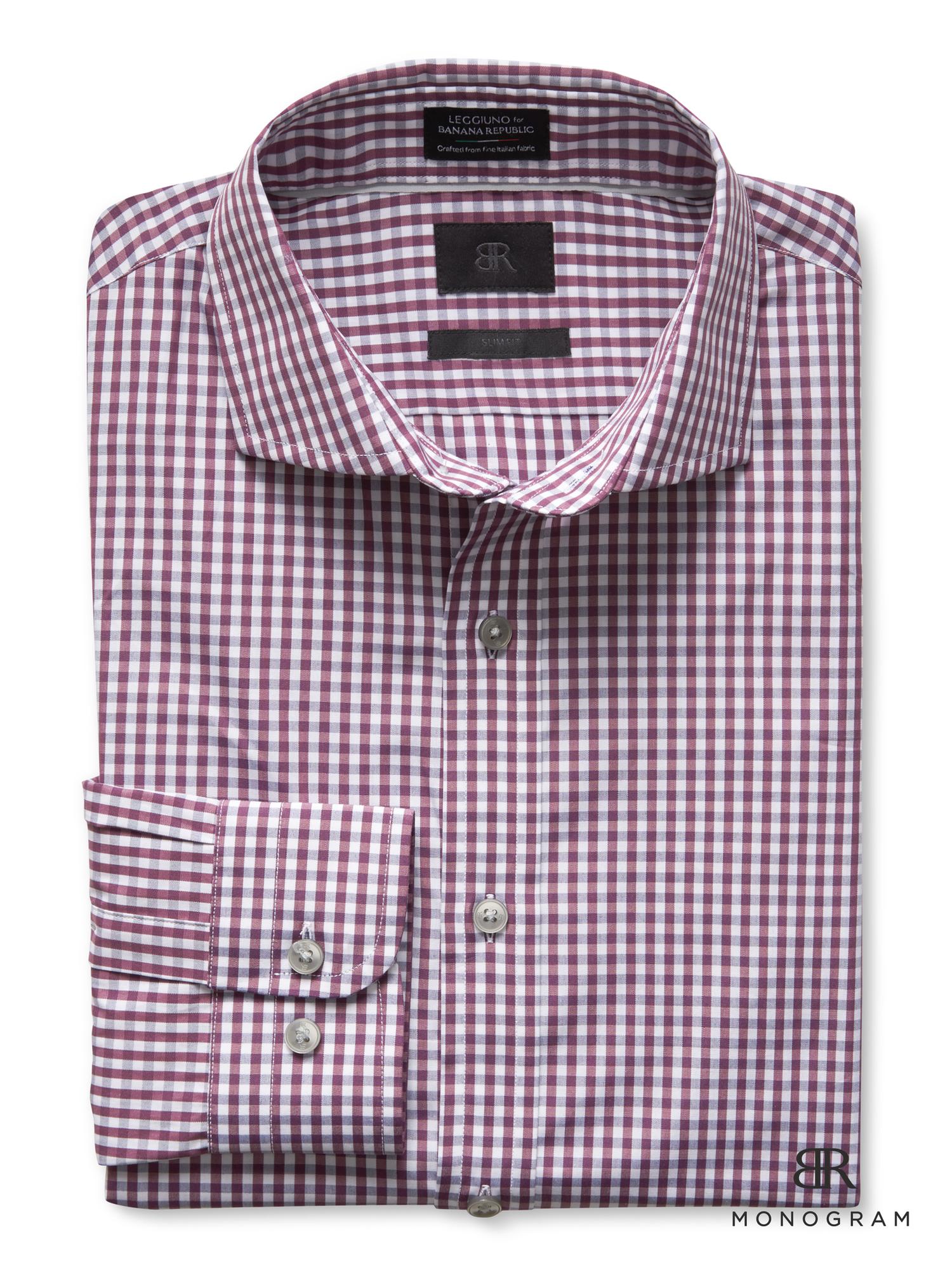 BR Monogram Italian Woven Burgundy Gingham Shirt | Banana Republic