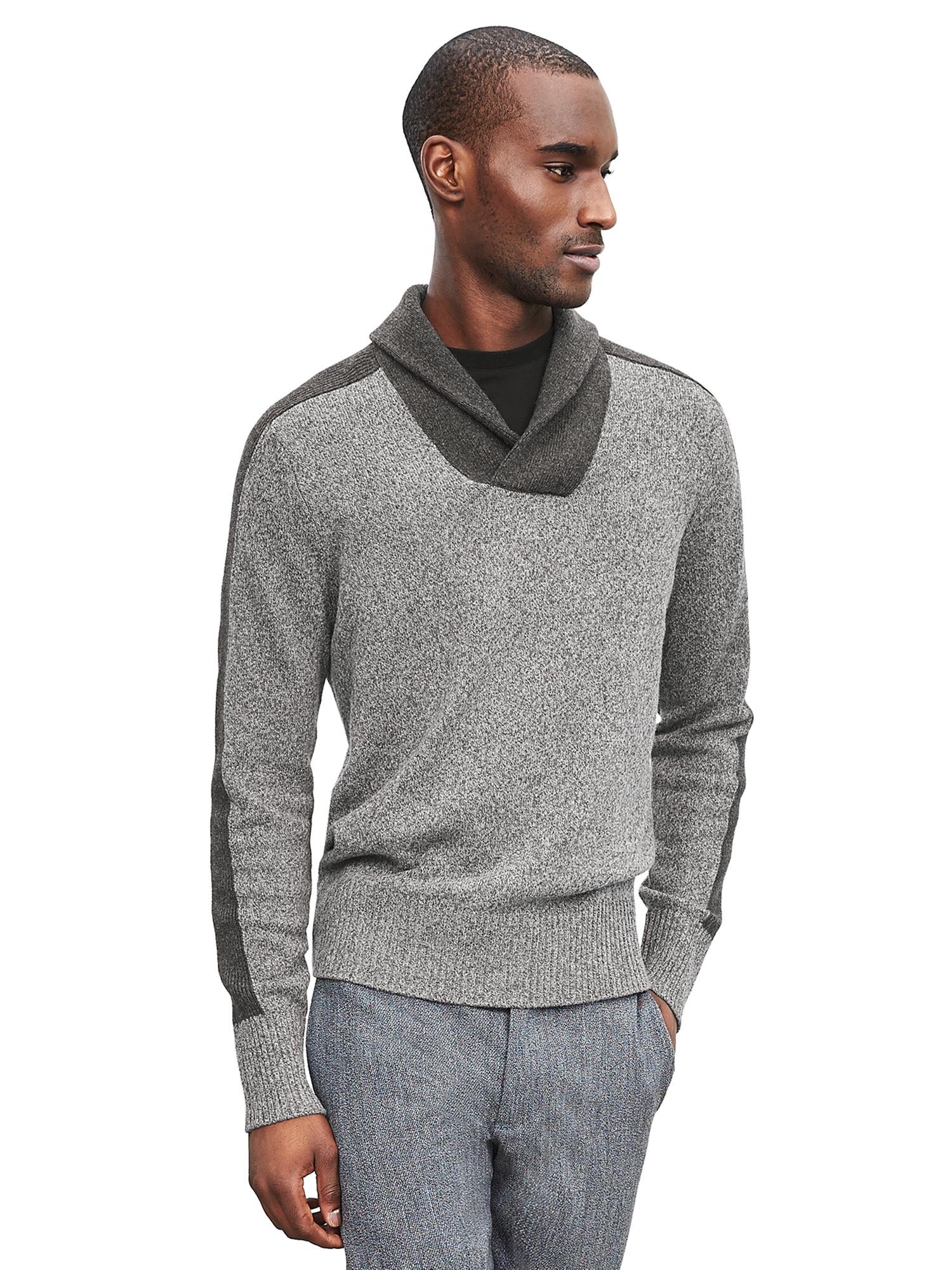 Ribbed Wool-Blend Shawl-Collar Pullover | Banana Republic