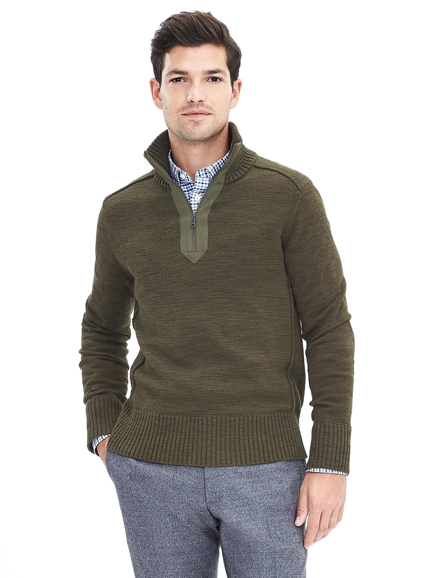 Mixed-Gauge Half-Zip Pullover | Banana Republic