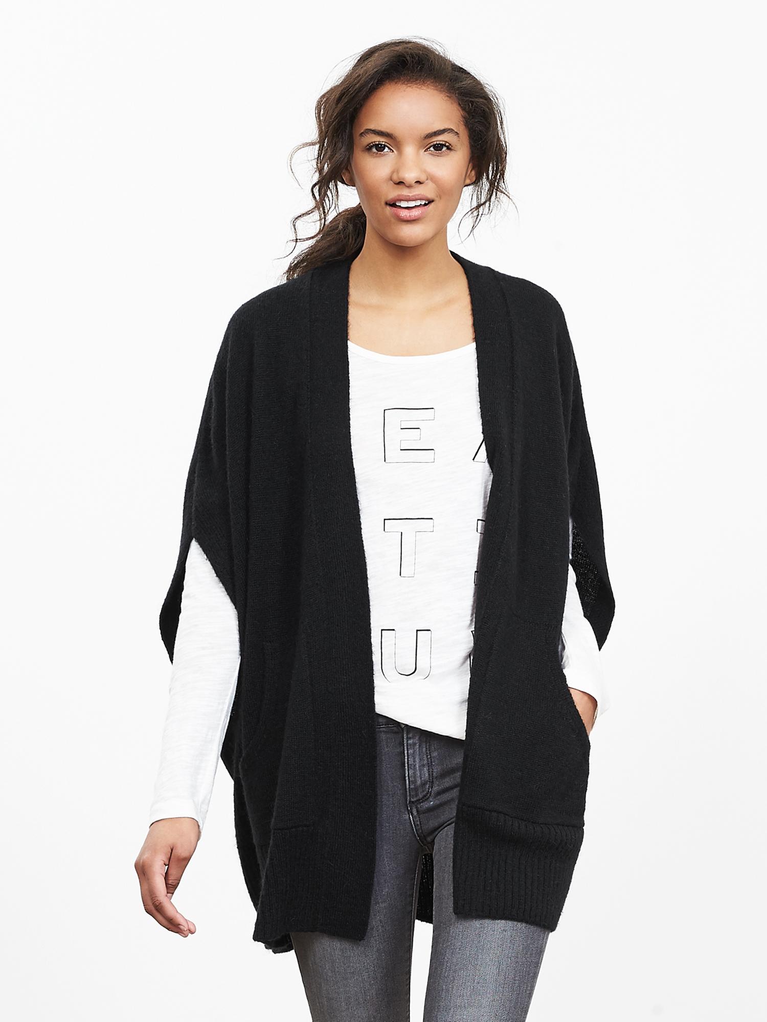 Black Drapey Short-Sleeve Open Cardigan | Banana Republic