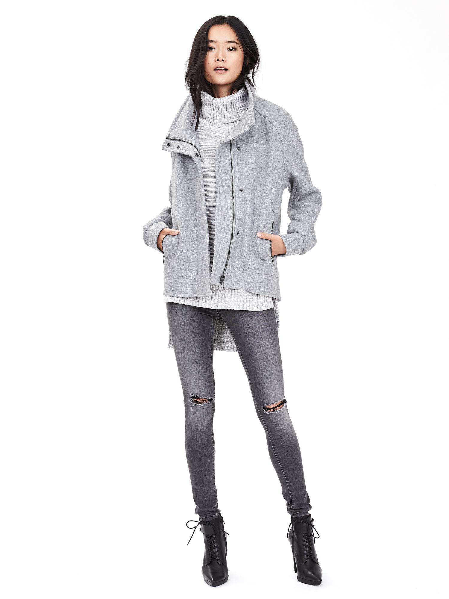 Gray Cocoon Zip Jacket | Banana Republic
