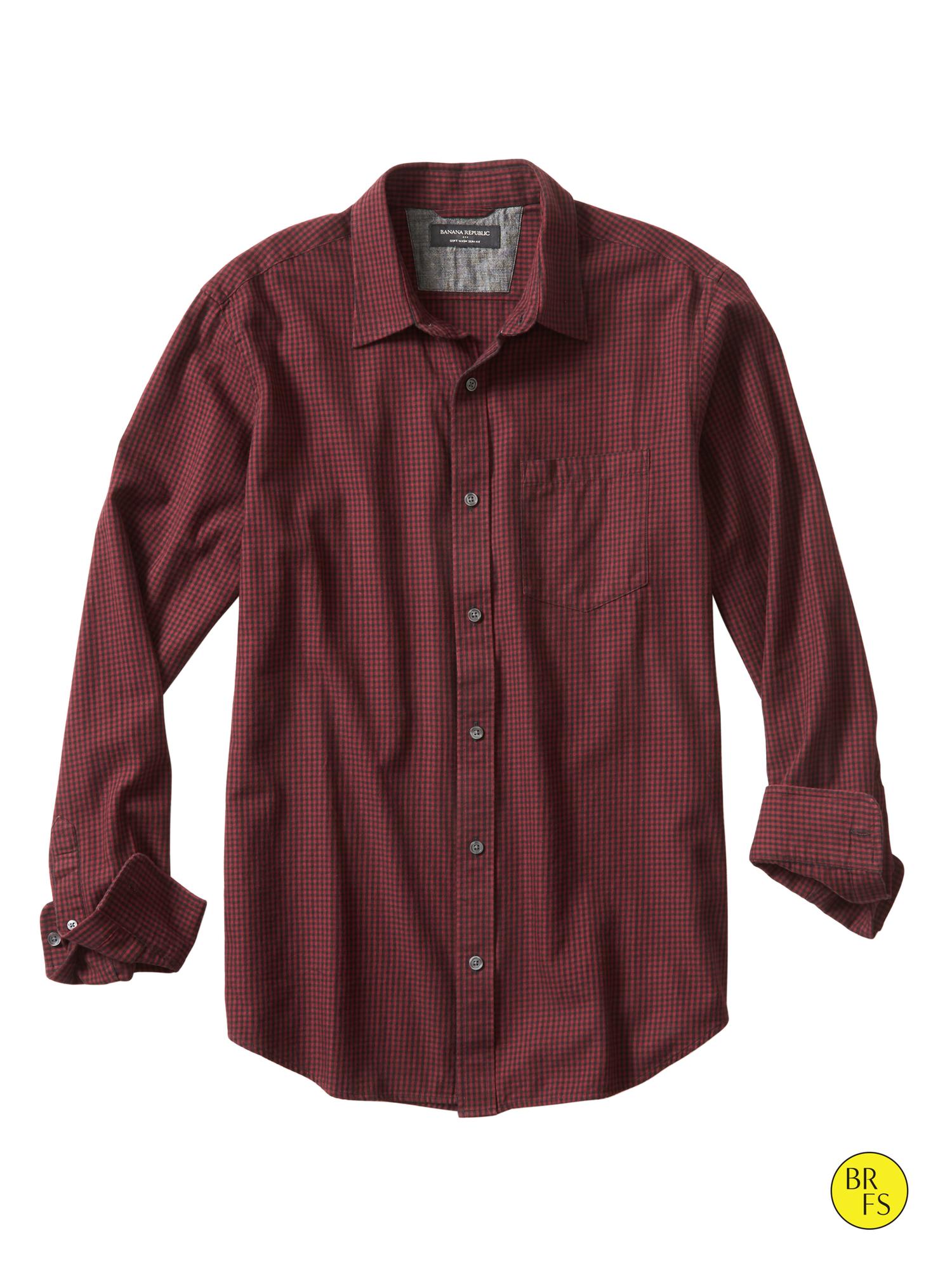 Factory Soft-Wash Slim-Fit Red Mini-Check Shirt | Banana Republic