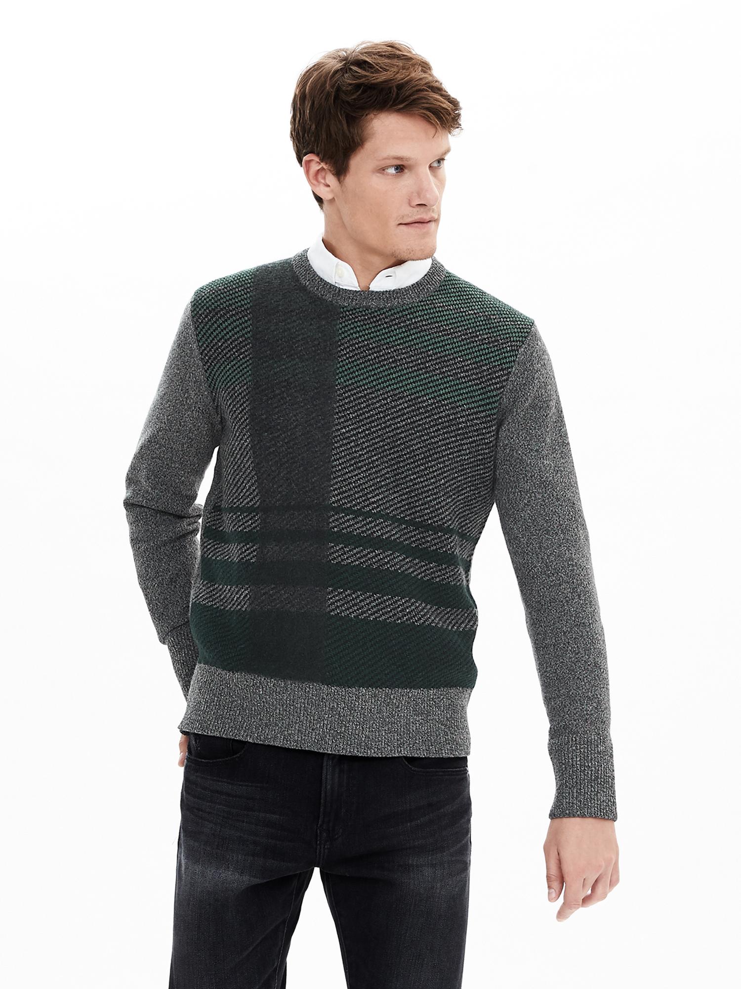 Textured Plaid Crew Pullover | Banana Republic