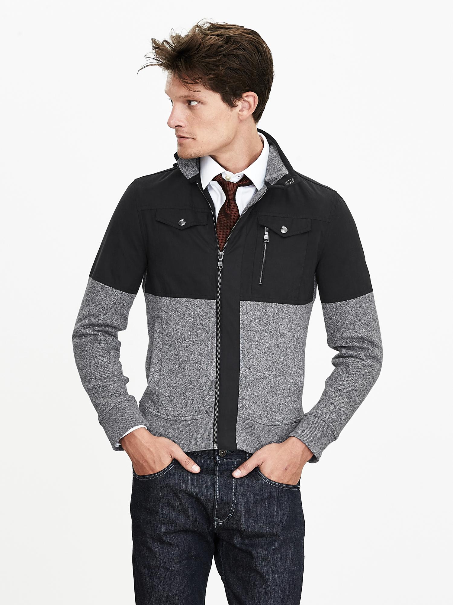 Ribbed Mixed-Media Jacket | Banana Republic