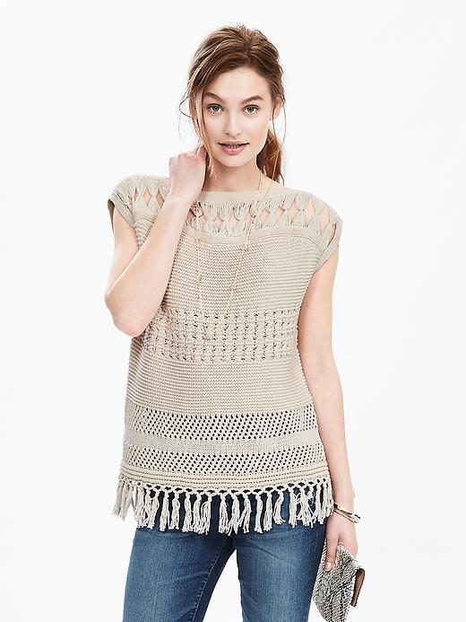 Heritage Macrame Fringe Sweater | Banana Republic