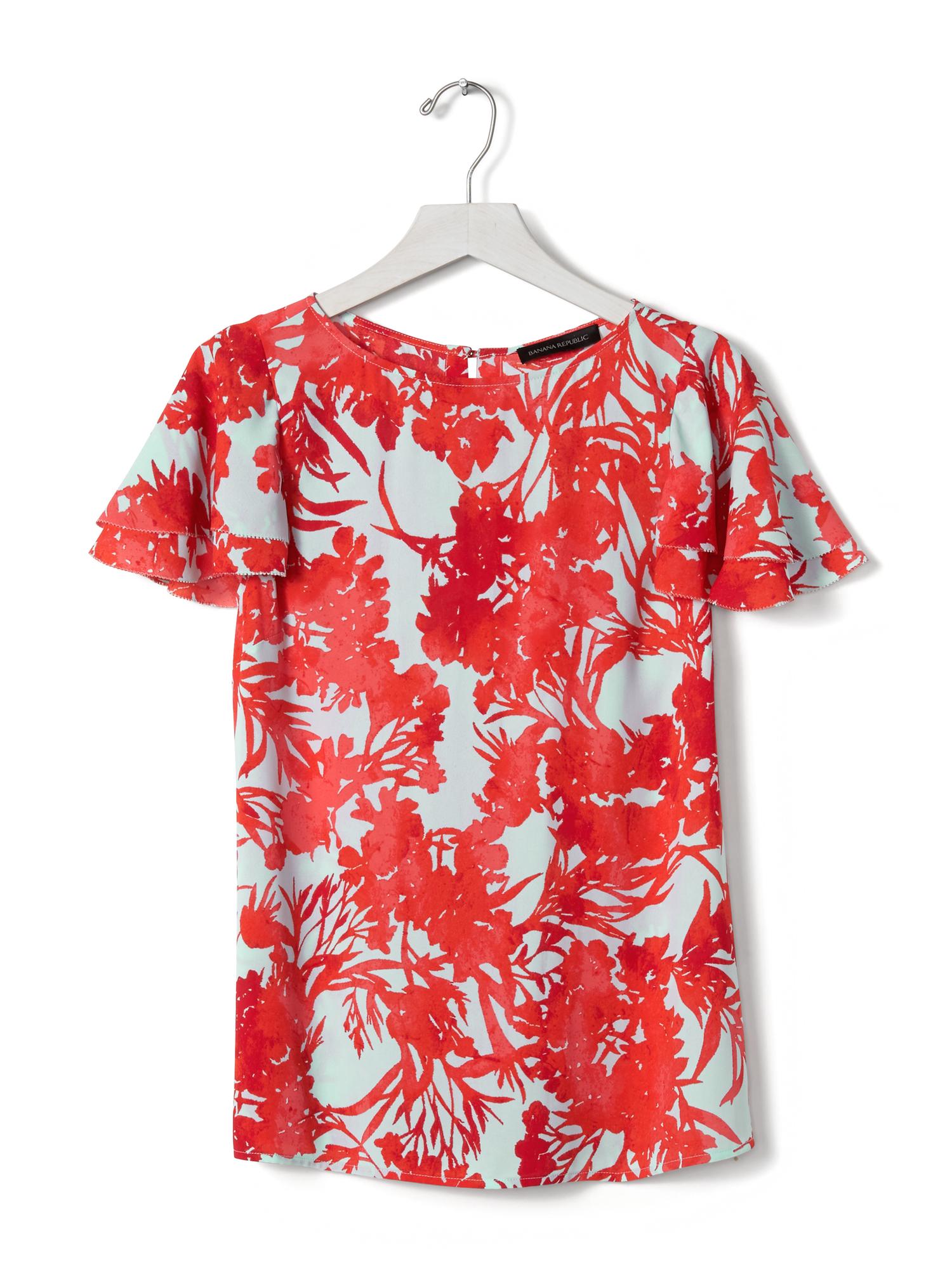 Flutter-Sleeve Print Top | Banana Republic