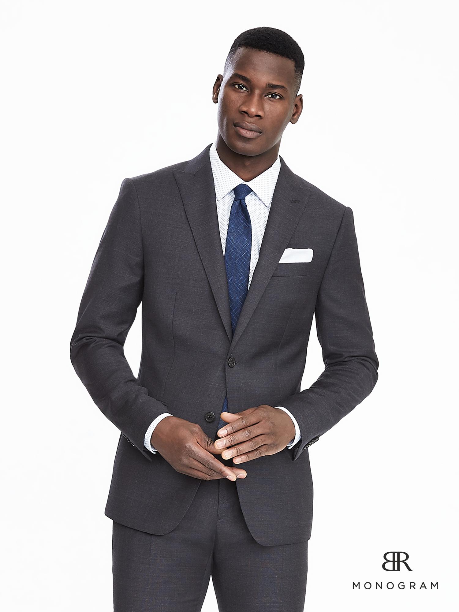 Slim Monogram Charcoal Wool Suit Jacket | Banana Republic