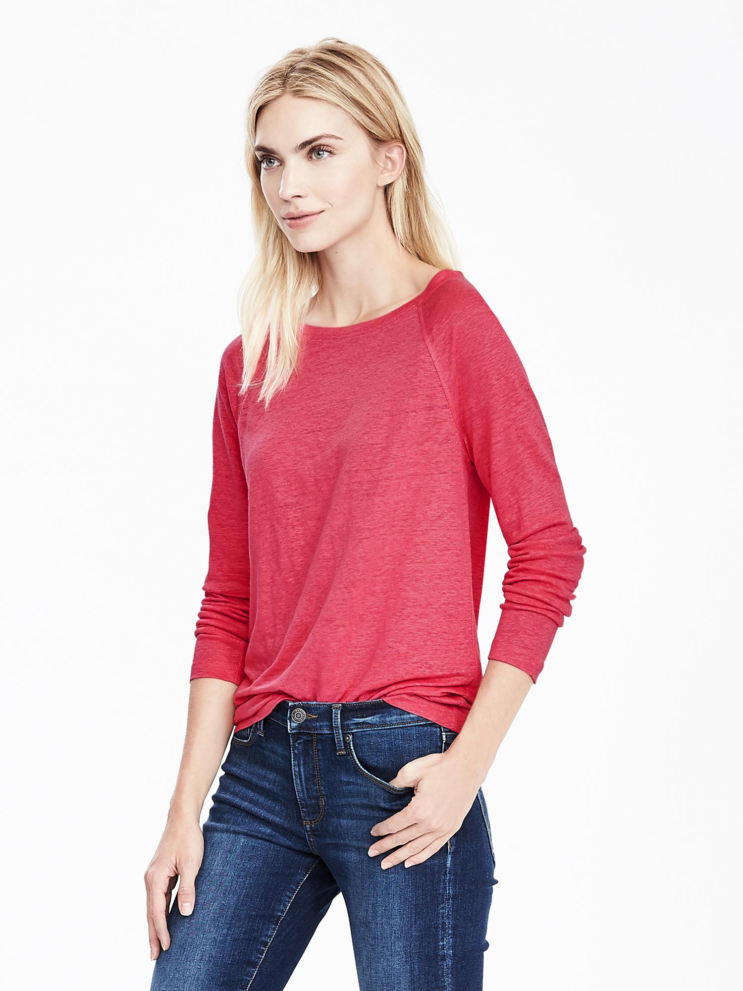 Long-Sleeve Linen Raglan Tee | Banana Republic