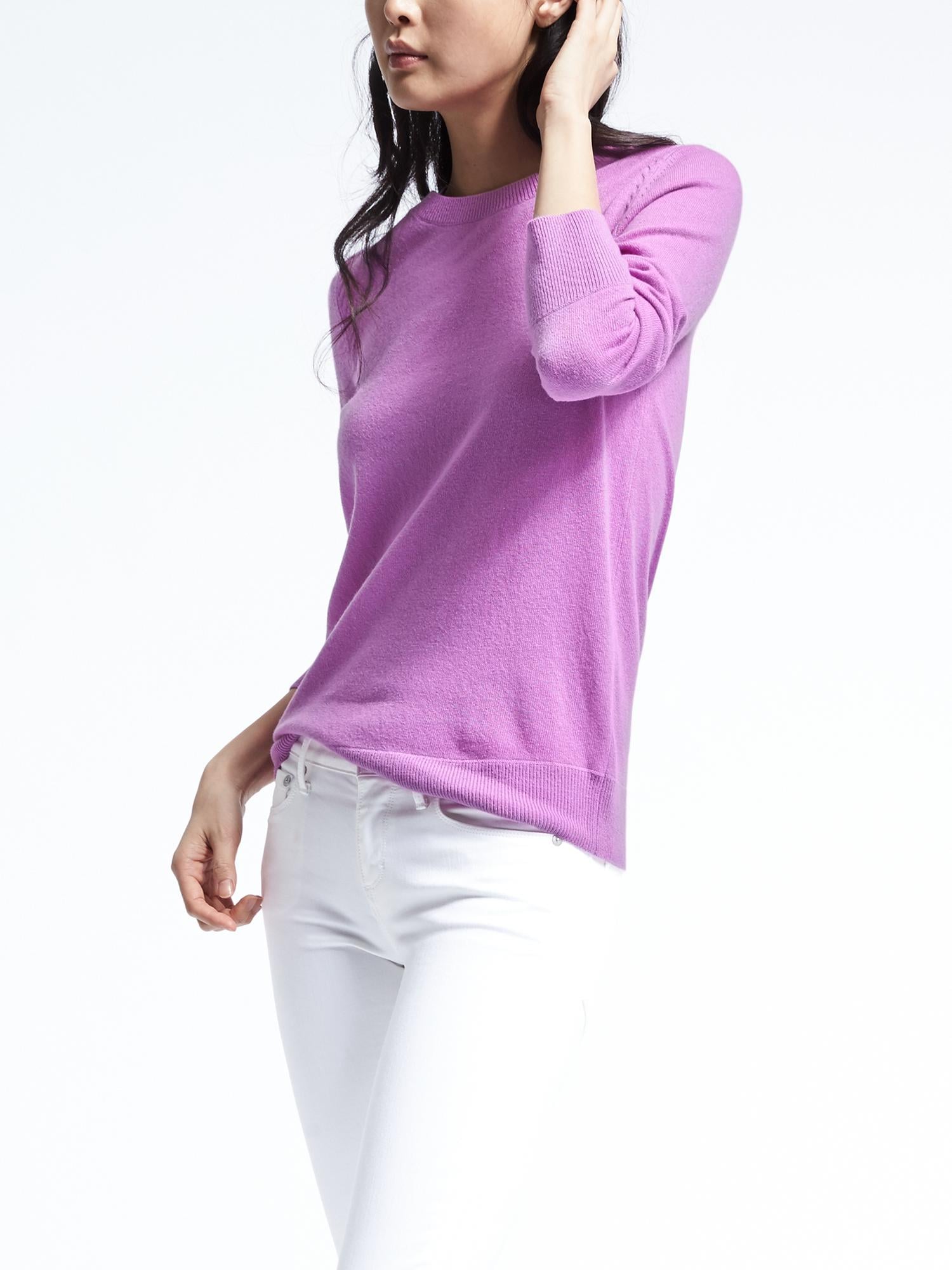 Italian Cashmere Blend Braid-Trim Pullover | Banana Republic