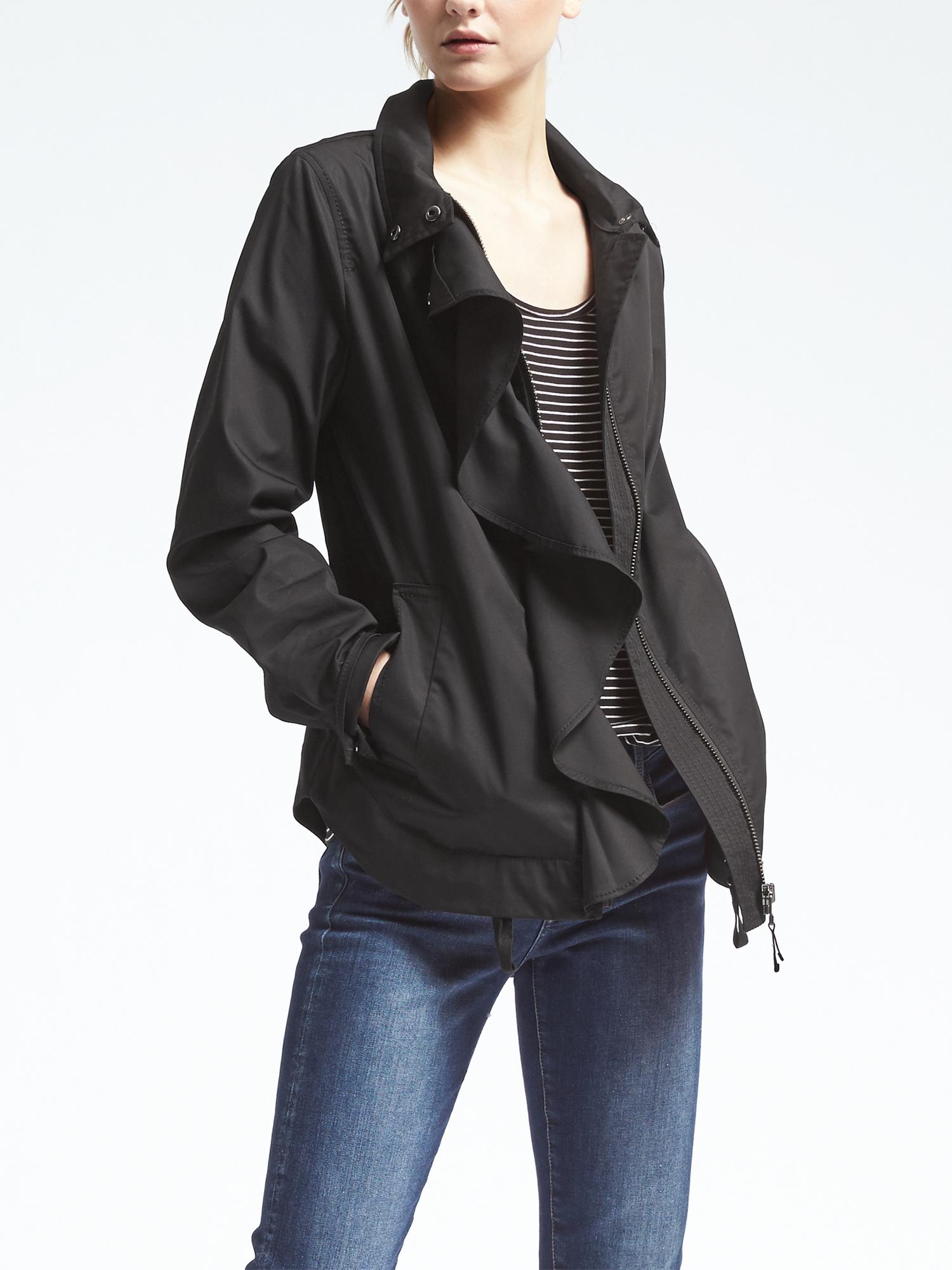 Black Ruffle-Front Military Jacket | Banana Republic