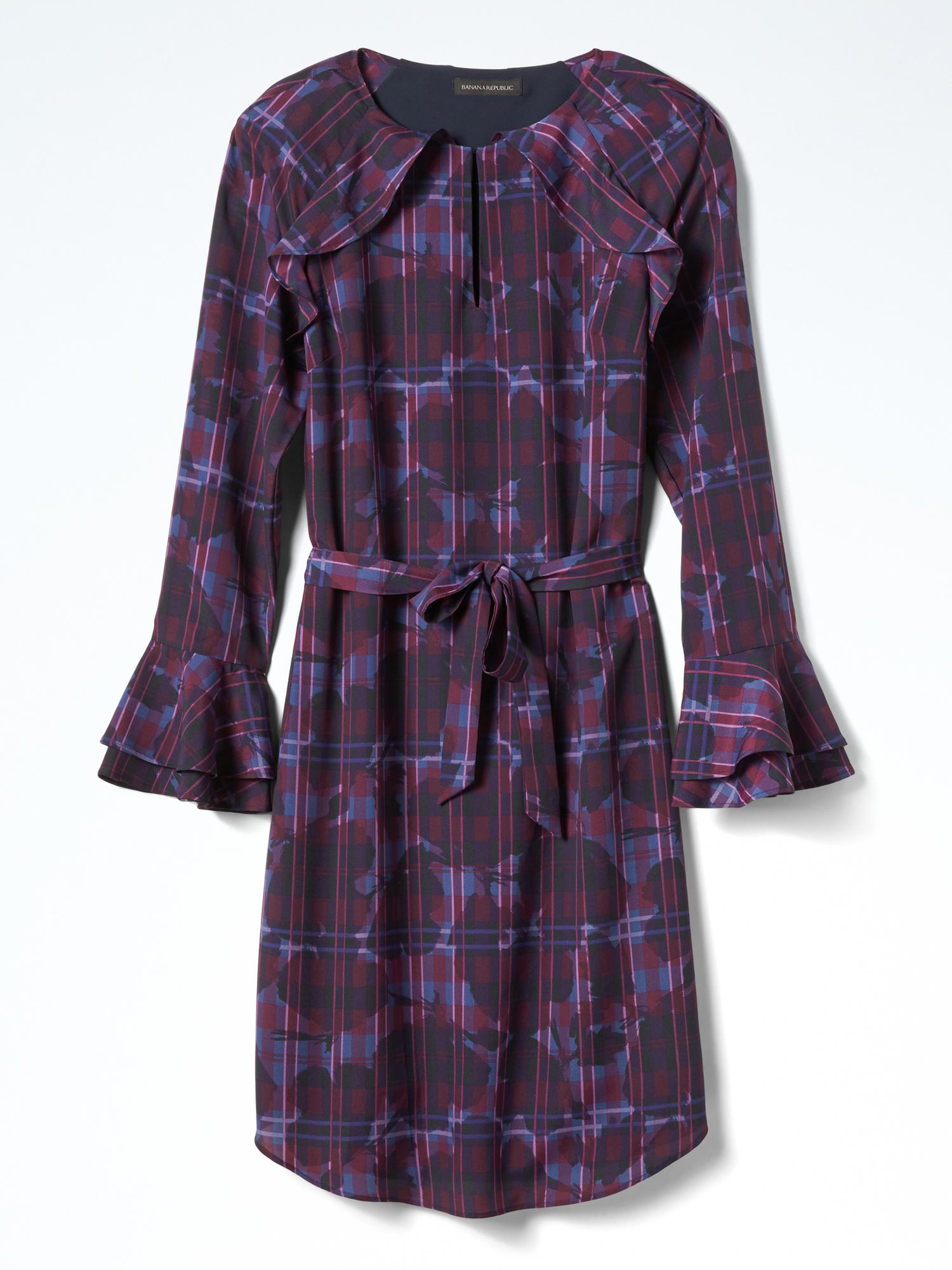 Plaid Ruffle-Trim Dress | Banana Republic