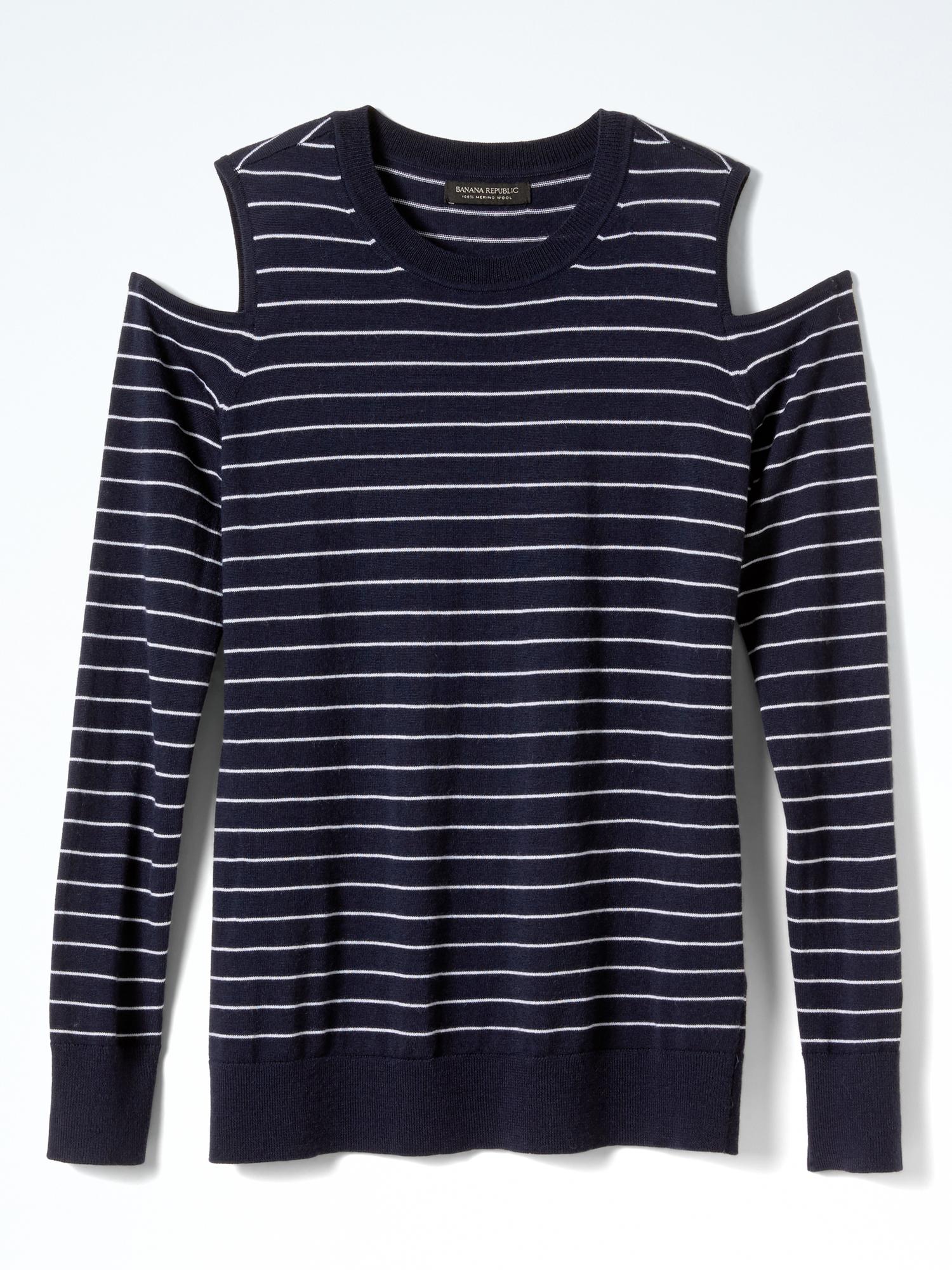 Merino Stripe Shoulder Cut-Out Pullover | Banana Republic