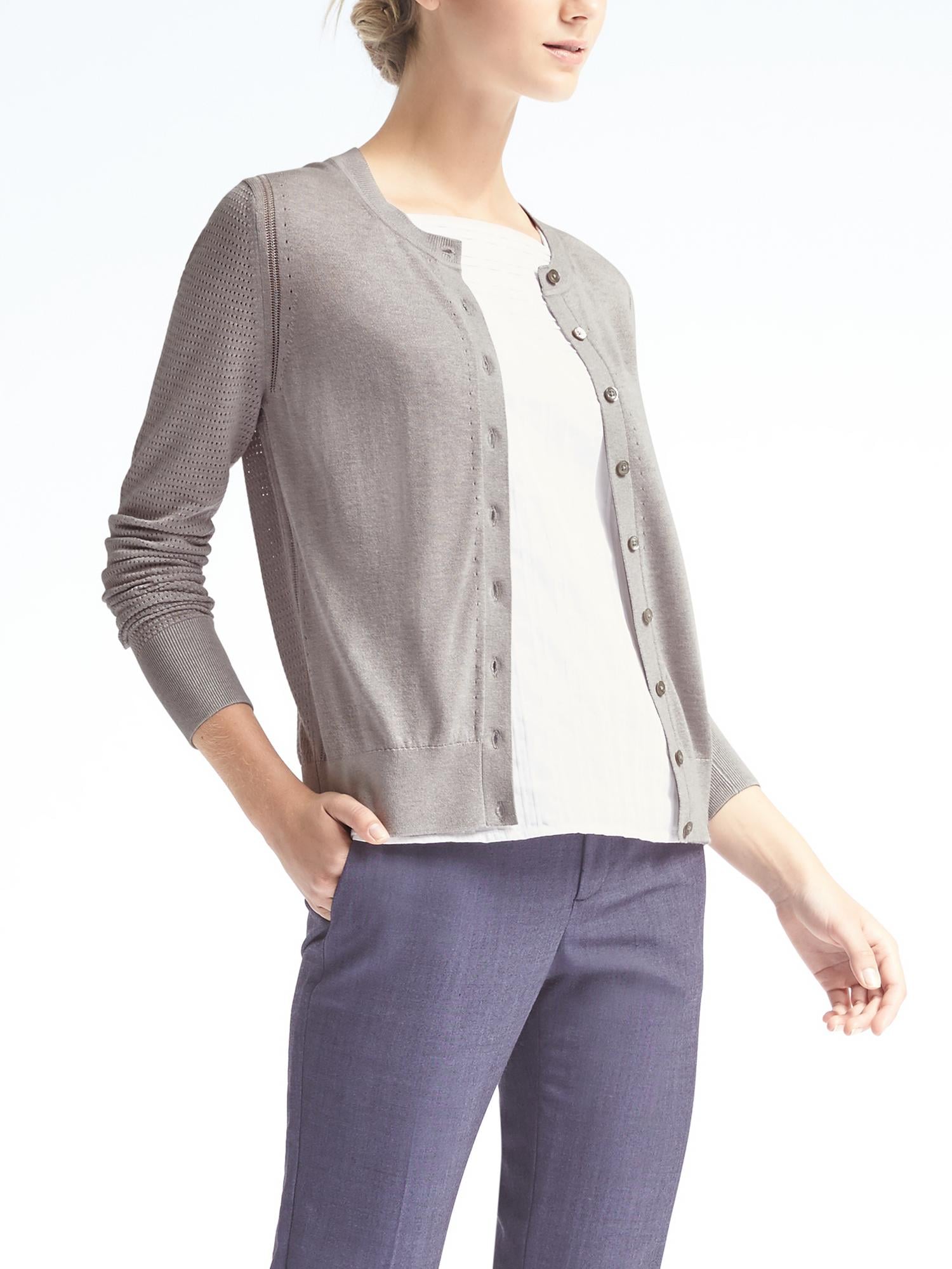 Silk-Cotton Pointelle Cardigan | Banana Republic