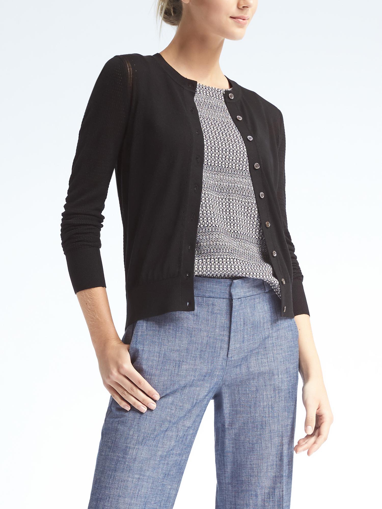 Silk-Cotton Pointelle Cardigan | Banana Republic