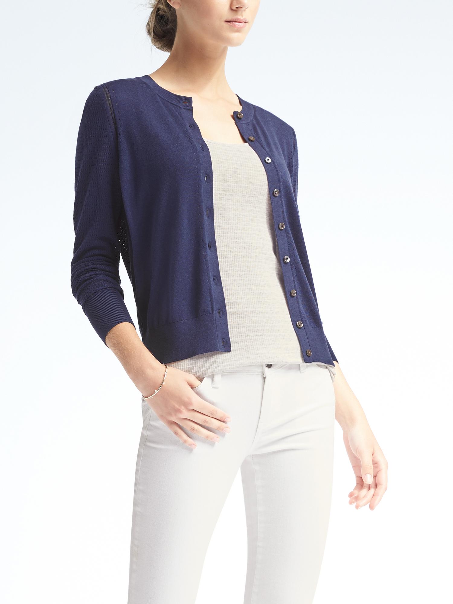 Silk-Cotton Pointelle Cardigan | Banana Republic