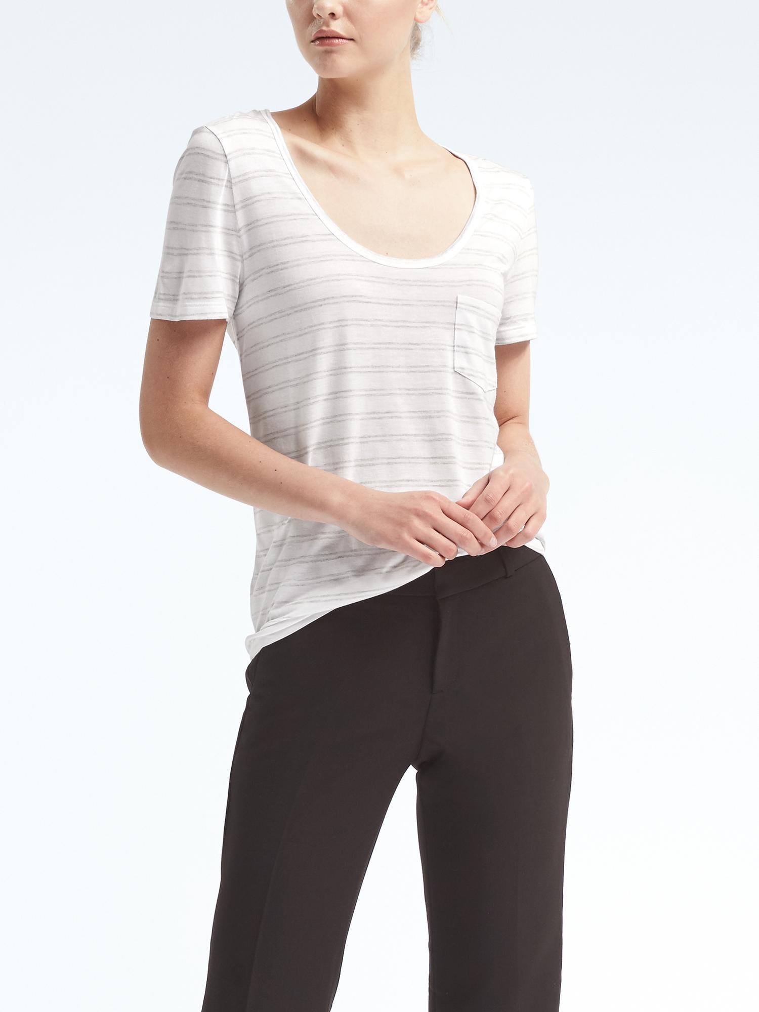 Signature Stripe Modal Scoop-Neck Tee | Banana Republic