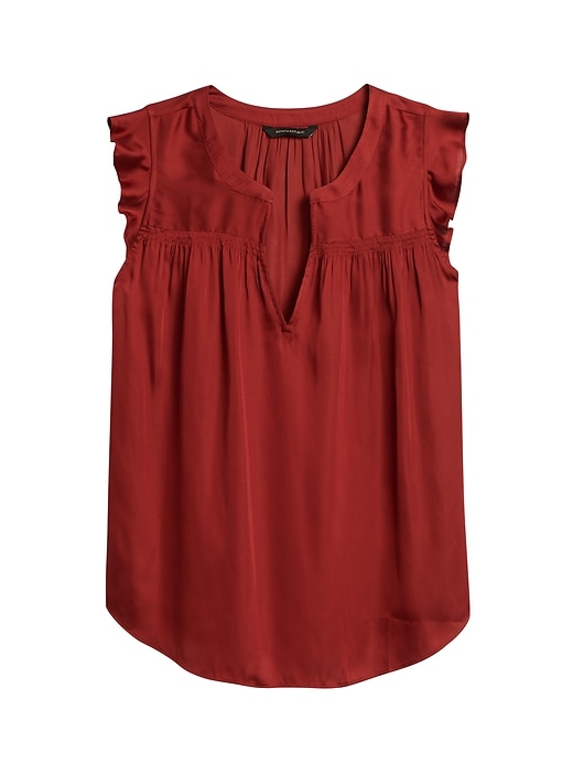 Petite Satin Ruffle Top | Banana Republic