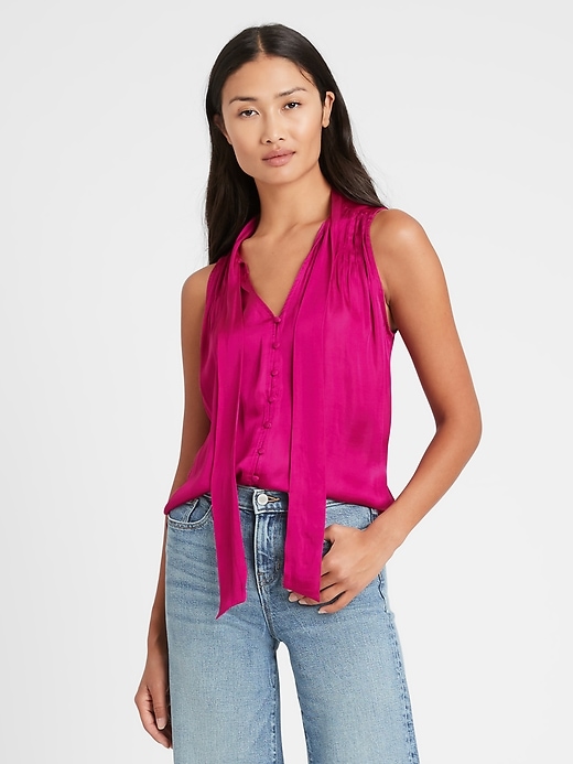 Banana Republic Satin Tie Neck Top