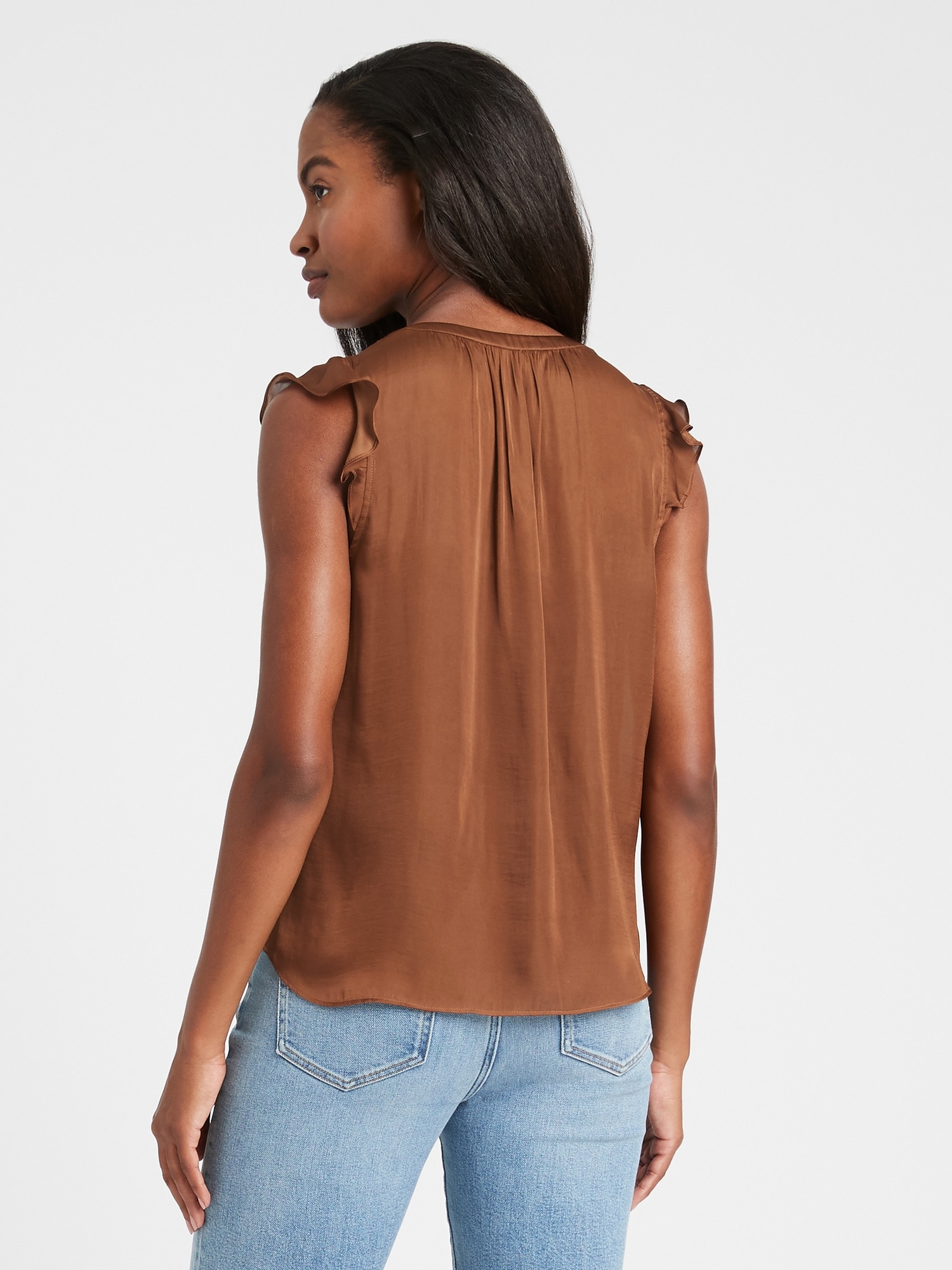 Petite Satin Ruffle Top | Banana Republic