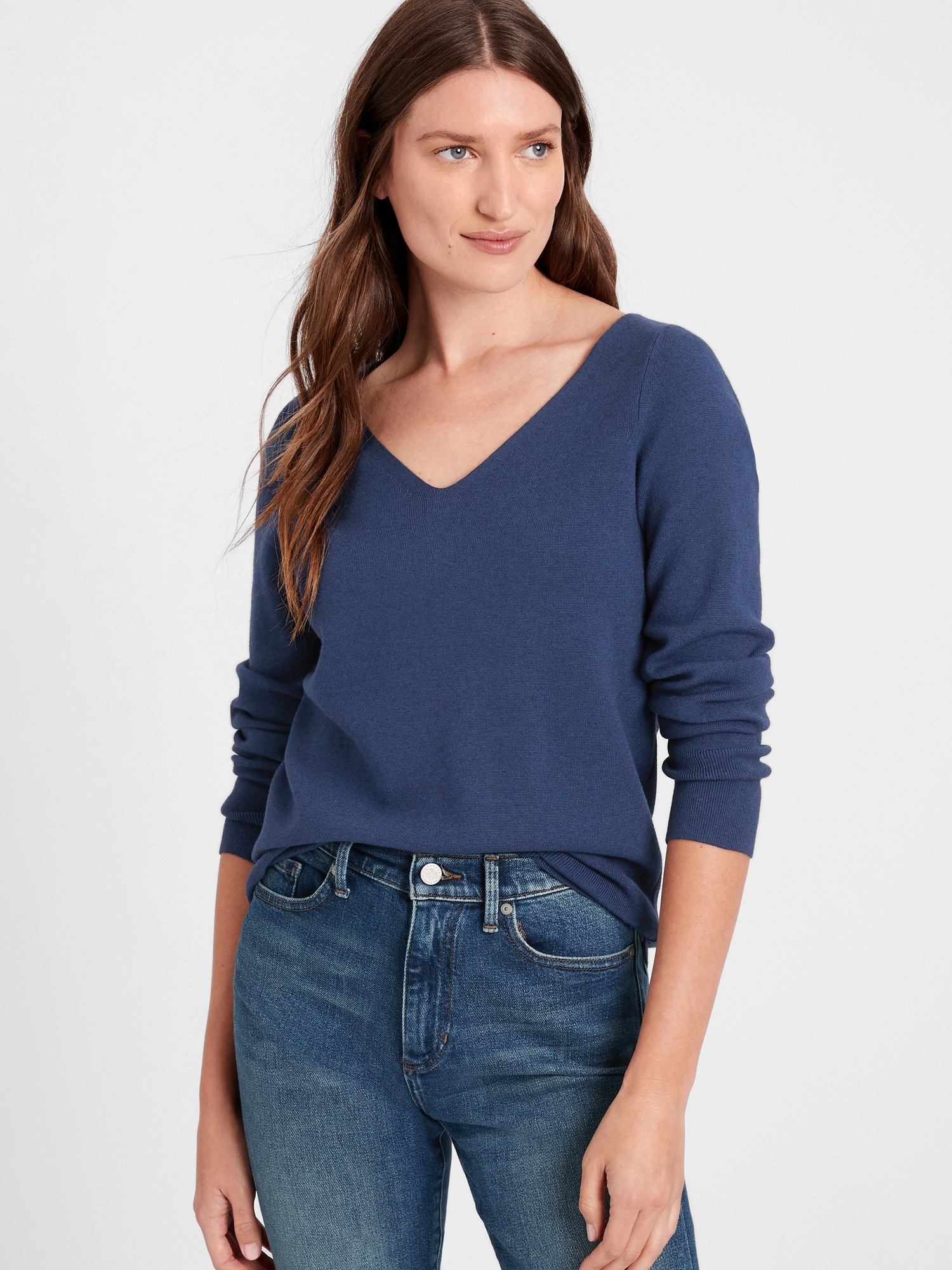 Wide V-Neck Sweater Top | Banana Republic
