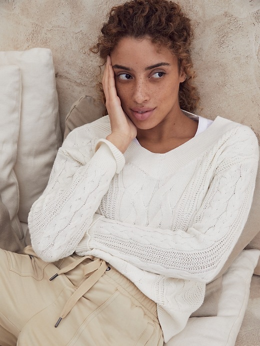Cotton-Hemp Cable-Knit Sweater | Banana Republic