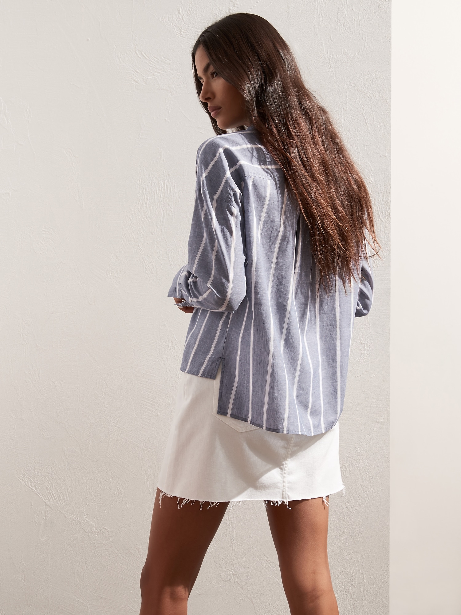 Cotton-Linen High-Low Shirt | Banana Republic
