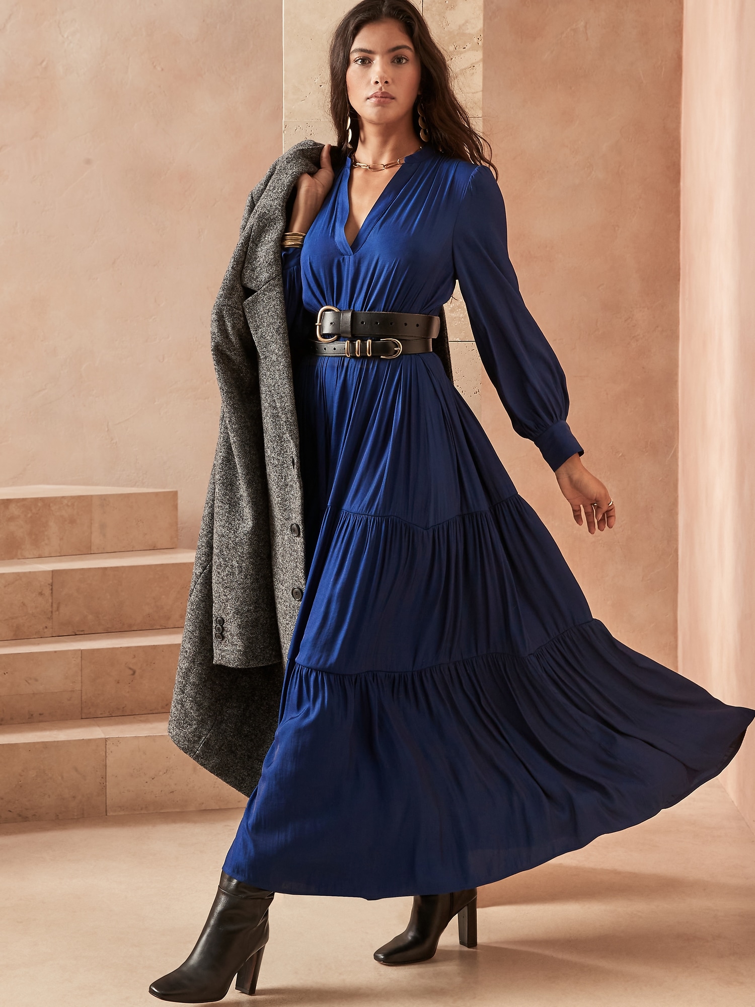 Satin Tiered Maxi Dress | Banana Republic