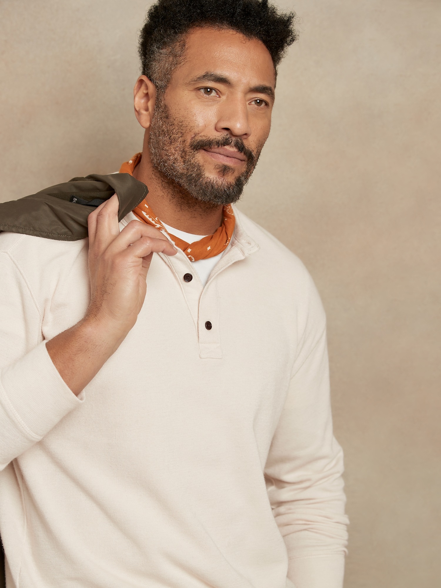 Double Knit Long Sleeve Henley Banana Republic