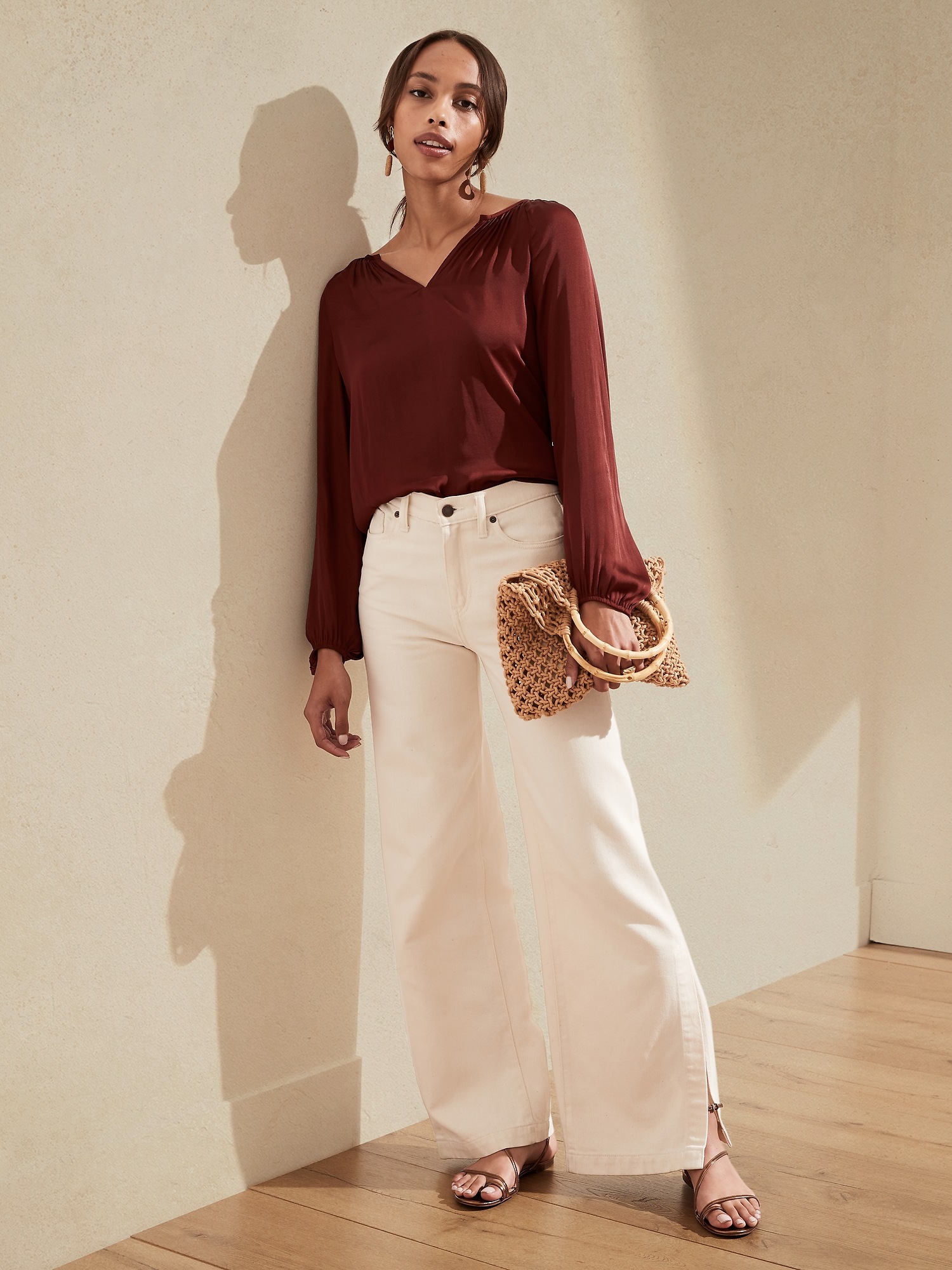 Satin Balloon-Sleeve Top | Banana Republic