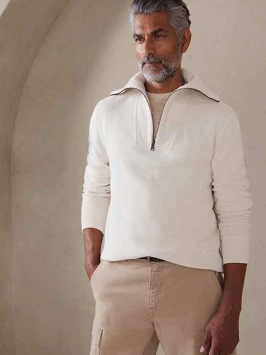 Cozy French Rib Half-Zip Sweatshirt | Banana Republic