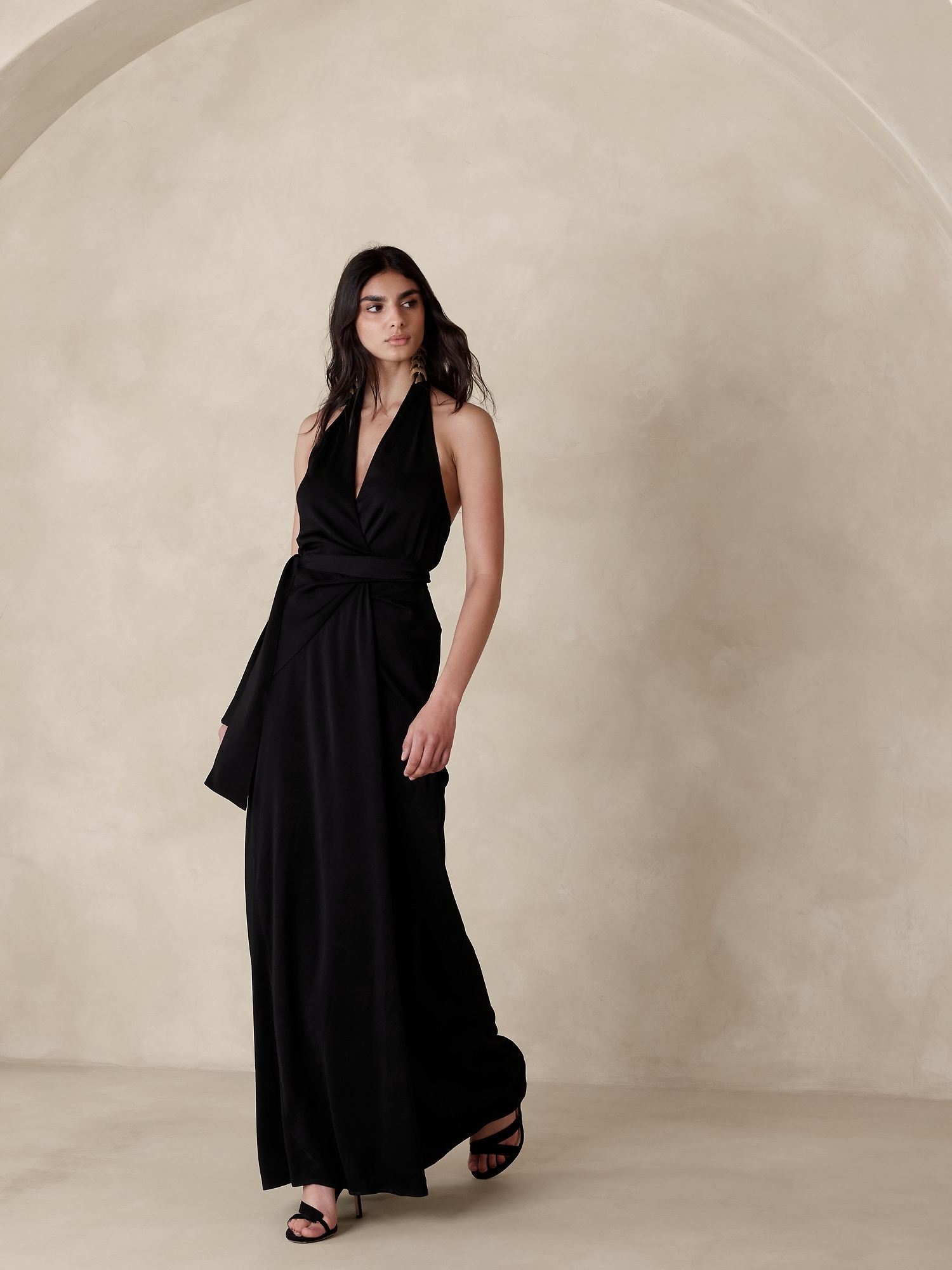 Banana Republic Bettina Satin Halter Maxi Dress Black 799879012