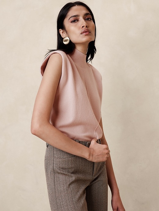 Franca Cashmere Padded-Shoulder Top | Banana Republic