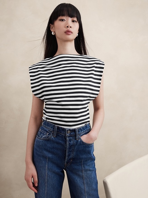 Cotton Sharp-Shoulder Top | Banana Republic