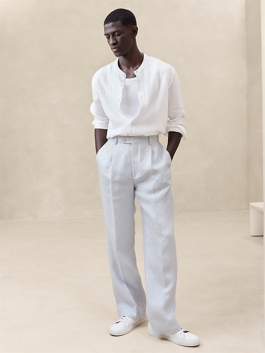 Pleated Straight Linen Pant | Banana Republic