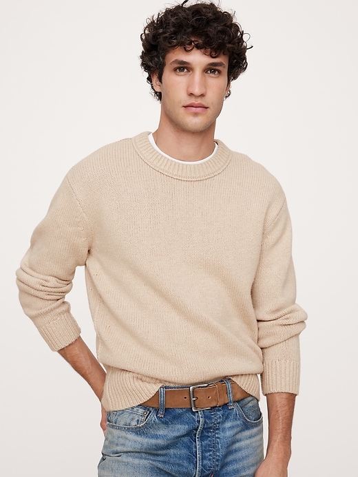 Relaxed Wool-Cotton Crew-Neck Sweater | Banana Republic