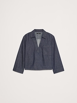 Cropped Italian Denim Popover Top | Banana Republic