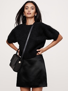 Fuzzy Alpaca-Blend Puff-Sleeve Sweater | Banana Republic