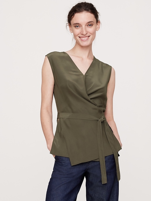 Signature Silk Wrap Top | Banana Republic