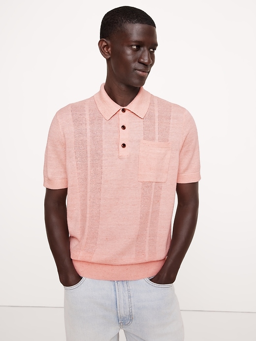Linen-Cotton Ribbed Sweater Polo | Banana Republic
