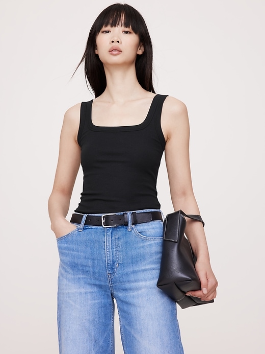 Ribbed Square-Neck Tank | Banana Republic