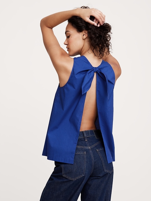 Cotton Poplin Cowl-Neck Open-Back Top | Banana Republic