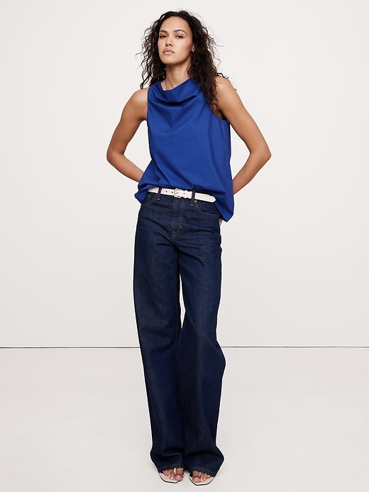 Cotton Poplin Cowl-Neck Open-Back Top | Banana Republic