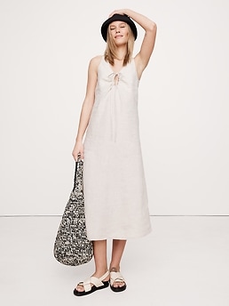 Linen Keyhole Midi Dress | Banana Republic