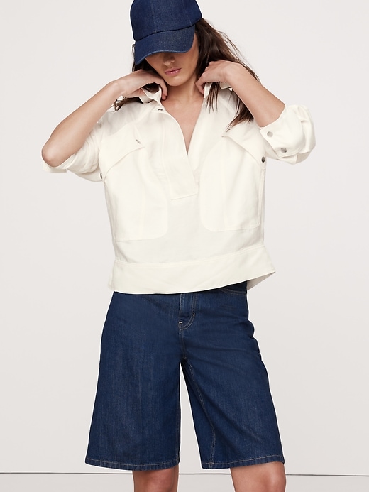 Oversized Viscose-Linen Popover | Banana Republic