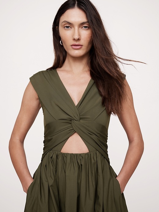 Mixed-Media Cut-Out Midi Dress | Banana Republic