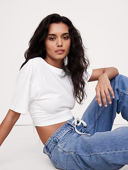 Cotton Cropped Keyhole-Back Top | Banana Republic